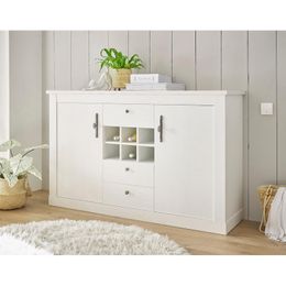 Home Affaire Sideboard &raquo;RAVENNA&laquo; im romantischen Landhausstil, Griffe aus Metall, Breite 166 cm wei&szlig; B/H/T: 166cm x 100cm x 44cm, Schub&auml;stenmit 