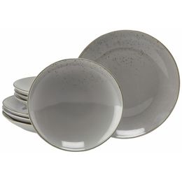 Creatable Tafelservice &raquo;Nature Collection, Service, Teller-Set, 8-tlg.&laquo; Handgemalte Sprenkel und R&auml;nder, Reaktivglasur grau Steinzeug 8