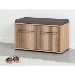 Home Affaire Schuhbank &raquo;Landes, Schuhschrank mit Sitzkissen, innen 2 F&auml;cher, Schuhregal&laquo; Breite 80 cm, Artisan Eiche, Front mit schwarzen Streifen 