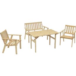 Merxx Garten-Essgruppe &raquo;Sylt&laquo; 2x Sessel, 1x Bank, 1x Tisch, 4 Stk. tlg. Kiefernholz beige Massivholz Einheitsgr&ouml;&szlig;e
