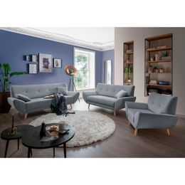 Home Affaire Polstergarnitur &raquo;Basta&laquo; 3 Stk. tlg. Komfortable Wellenunterfederung blau 100% Polyester B/H/T: 80cm x 82cm, Chenille-Struktur