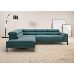 Home Affaire Ecksofa &raquo;Antonelli, L-Form, inkl. Kopfteilverstellung, Breite 276 cm&laquo; ohne Sitztiefenverstellung, in Cord, petrol blau 95% Polyester, 5% 