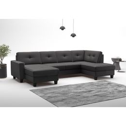 OTTO home Wohnlandschaft &raquo;Varese&laquo; wahlweise mit Schlaffunktion und Bettkasten schwarz B/H/T: 304cm x 91cm x 170cm, NaturLEDER Stoff, Ottomane rechts,