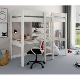 OTTO home Hochbett &raquo;Stockbett, Kinderbett, "ROBIN " FSC zertifiziertes Massivholz&laquo; mit Schreibtisch und Regalen wei&szlig; B/H/L: 99cm x 174cm x 208cm, kein