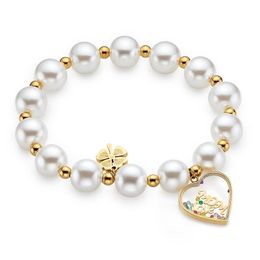 Firetti Damen Armband &raquo;Schmuck, Geschenk, Armschmuck, Herz und Kleblatt "MOM Love"&laquo; mit Perle (synth.) gold 16,5cm, Edelstahl Perlen Silikon