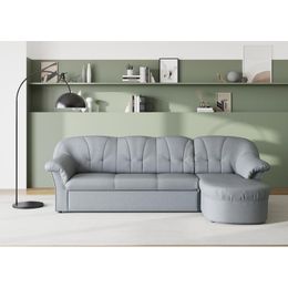 DOMO collection Ecksofa &raquo;Pegnitz, elegante R&uuml;ckensteppung, kompakte Stellma&szlig;e 238/141cm, L-Form&laquo; wahlweise mit Bettfunktion silber 100% Polyester B/H/