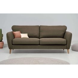 OTTO home 3-Sitzer &raquo;MARSEILLE 3er Sofa 206 cm, Cord, Flachgewebe, Struktur, Webstoff&laquo; Massivholzbeine Eiche, Landhausstil, Wellenunterfederung braun 