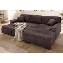 Home Affaire Ecksofa &raquo;BERGEN 267x178 cm, elegantes Design&laquo; whlw. mit Bettfunktion L-Form braun MELROSE /Struktur (100% Polyester);MELROSE (100% 