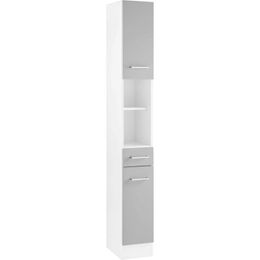Welltime Hochschrank &raquo;Ribera&laquo; grau MDF wei&szlig;, B/H/T: 25cm x 190cm x 35cm, Schubladen: 1 Stk. T&uuml;ren: 2 Stk.