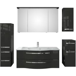Badm&ouml;bel-Set &raquo;Serie 4005, vormontiert, Glaswaschbecken, Spiegelschrank&laquo; Set, 6 Stk. tlg. grau Holzwerkstoff Einheitsgr&ouml;&szlig;e