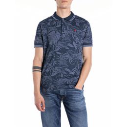 Replay Herren Poloshirt mit All-Over-Print blau M