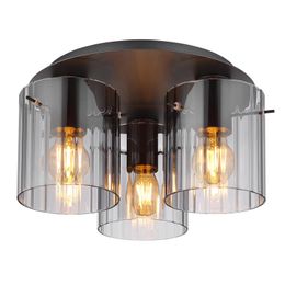 Globo LIGHTING Deckenleuchte &raquo;TULIVAR&laquo; E27 1 Stk. Deckenlampe/Glas rauchfarben/Gl&auml;ser mit Rillen/Wohnbereich schwarz 1 Stk.