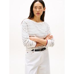 Tommy Hilfiger Damen Strickpullover &raquo;CO JERSEY STITCH BOAT-NECK SWEATER&laquo; mit Logo-Flag am &Auml;rmel, Regular Fit beige S (36)