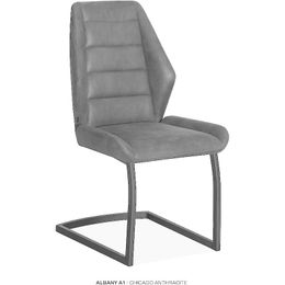 OMG Design Esszimmerstuhl &raquo;Albany&laquo; (Set) 2 Stk.Esszimmerstuhl, pflegeleichter Bezug grau Polyester B/H/T: 51cm x 98cm x 62cm, 2 Stk., Stoff Lederoptik