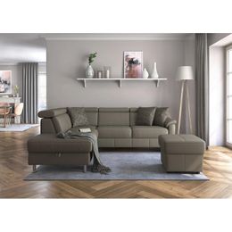 Sit & More sit&more Ecksofa &raquo;Freetown L-Form&laquo; inklusive Kopfteilverstellung und komfortablem Federkern grau B/H/T: 252cm x 84cm x 216cm, NaturLEDER , Ottomane 