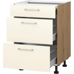 KOCHSTATION Auszugsunterschrank &raquo;KS-Trea U2AS50&laquo; mit drei Ausz&uuml;gen, Breite 50 cm, H&ouml;he 75 cm wei&szlig; eiche astig, B/H/T: 50cm x 75cm x 56cm, Schubladen: 