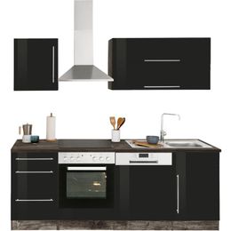 KOCHSTATION K&uuml;chenzeile &raquo;KS-Samos&laquo; Breite 220 cm, wahlweise mit E-Ger&auml;ten, mit Arbeitsplatte schwarz B/H/T: 220cm x 200cm x 60cm, ohne E-Ger&auml;te
