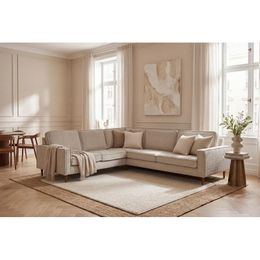 OTTO home Ecksofa &raquo;Pinto Skandi, 290 cm, Chenille, Struktur, Ottomane links / rechts&laquo; mit Keder, Massivholzf&uuml;&szlig;e Eiche ger&auml;uchert, Wellenunterfederung 