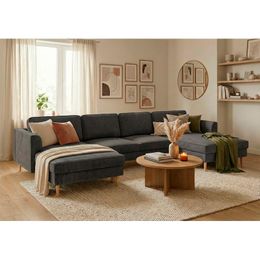 Home Affaire Wohnlandschaft &raquo;Booster, whlw. mit Schlaffunktion & Bettkasten, Fu&szlig; Buche lackiert&laquo; Sofa in U-Form, Breite 305 cm, in Cord oder Struktur 
