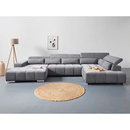 COTTA Wohnlandschaft &raquo;Orion U-Form, B: 409 cm&laquo; mit Kopfteilverstellung & 6 Nierenkissen grau 90% Polyester, 10% Polyamid B/H/T: 409cm x 73cm x 225cm, 