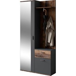 ByLiving Kompaktgarderobe &raquo;Jakob&laquo; mit gro&szlig;em Spiegel und Ablage, Breite 97 cm braun FSC -zertifizierter Holzwerkstoff, Glas B/H/T: 97cm x 195cm x 30cm