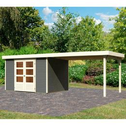 Karibu Gartenhaus &raquo;"Arnis 5" SET anthrazit mit Anbaudach 2,80 m Breite&laquo; aus hochwertiger nordischer Fichte grau Holzwerkstoff ohne Fu&szlig;boden, ohne R&uuml;ck- und 