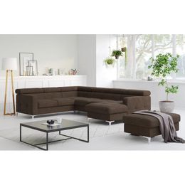 COTTA Wohnlandschaft &raquo;Sammy U-Form, B: 304 cm&laquo; Kopfteilverstellung, optional Schlaffunktion & Bettkasten braun NaturLEDER , die R&uuml;ckseite ist mit 