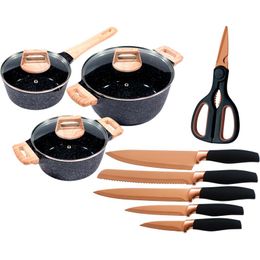 King Topf-Set &raquo;&raquo;ESSENTIAL&laquo; Aluminiumguss, Induktion, Antihaftbeschichtung&laquo; Set, 2 T&ouml;pfe, 1 Stieltopf, 3 Glasdeckel, 12 Stk. tlg. Aluminiumguss schwarz