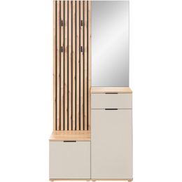 HBZ-MEBLE HBZ Kompaktgarderobe &raquo;Simple mit Spiegel, Flurgarderobe BxHxT 88x195x35 cm&laquo; 4 Stk. tlg. mit Bank, Paneel, Schuhkommode mit Schubkasten und Spiegel 