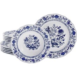 Creatable Tafelservice &raquo;Flora Zwiebelmuster, Tafel-Service 12-tlg&laquo; Teller Set, Nostalgisch, Vintage wei&szlig; Porzellan 12 Stk.