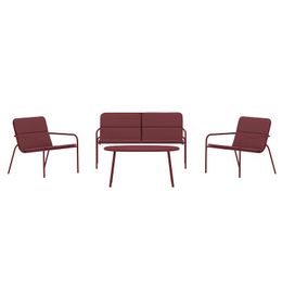 Gartenlounge-Set &raquo;Fourni, 4-tlg Loungeset in Bordeaux mit Sofa, 2 Sesseln und Tisch&laquo; 4 tlg. Sitzgruppe, Stahlgestell, weiche Polster, belastbar bis 