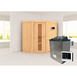 Karibu Sauna &raquo;&raquo;Liyah&laquo; mit Energiespart&uuml;r naturbelassen&laquo; in verschiedenen Ausf&uuml;hrungen erh&auml;ltlich beige Saunaofen, externe Steuerung, (ohne Ofen)