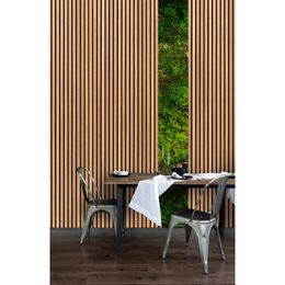 Livingwalls living walls Vliestapete &raquo;Holzleisten-Tapete mit Moosoptik Naturdesign&laquo; matt glatt Vlies B/L: 2,5m x 5m, Rollen: 1