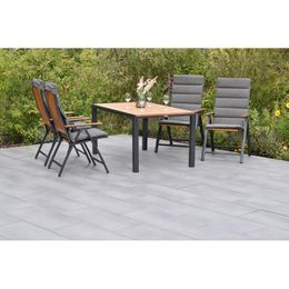 Merxx Garten-Essgruppe &raquo;&raquo;Athos&laquo;&laquo; Set, Inkl. Auflagen, 5-fach verstellbare R&uuml;ckenlehne, 9 Stk. tlg. Tisch: LxB: 150x90 cm beige Aluminium, Massivholz 