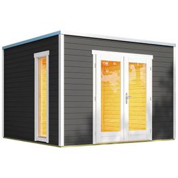 Weka Gartenhaus &raquo;Designhaus P285&laquo; mit Panorama-Glast&uuml;ren und hohem Fenster grau Massivholz Fu&szlig;boden im Gartenhaus, ohne Dacheindeckung