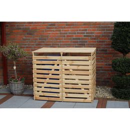 Promadino M&uuml;lltonnenbox &raquo;Vario V&laquo; f&uuml;r 2 Tonnen, robust aus zertifiziertem Kiefernholz beige Massivholz, Metall Einheitsgr&ouml;&szlig;e