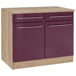 KOCHSTATION Unterschrank &raquo;KS-Eton&laquo; Breite 100 cm lila eiche sonoma, B/H/T: 100cm x 85cm x 60cm, Schubladen: 2 Stk. T&uuml;ren: 2 Stk.