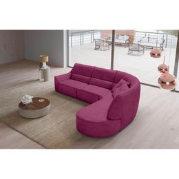Egoitaliano Ecksofa &raquo;Puffy, extravagant & edel, Retro Designsofa, hoher Sitzkomfort, L-Form&laquo; mit Ottomane, wahlweise mit und ohne elektrischer Relaxfunktion pink 