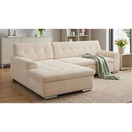 DOMO collection Ecksofa &raquo;TREVISO viele Bez&uuml;ge, auch in Cord, L-Form, 267x178 cm&laquo; wahlw. mit Bettfunktion, inkl. Zierkissen, Unser Dauertiefpreis beige