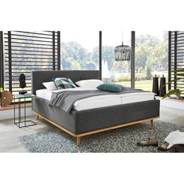 Musterring Polsterbett &raquo;Delphi erh&auml;ltlich in der Breite 160cm und 180cm&laquo; Eicherahmen massiv, Kopfteil mit Steppung grau Stoffbezug Stone (100% Polyester) 