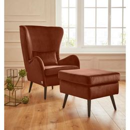 Home Affaire Sessel &raquo;Sallito, TV-Sessel, Ohrensessel mit&laquo; Hocker, in vielen Bezugsqualit&auml;ten, auch in Samtcord orange Struktur Hahnentritt (67% 