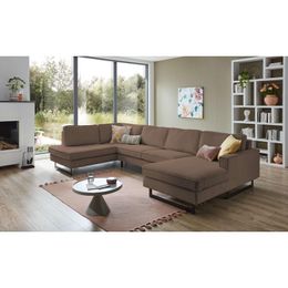 OTTO home Wohnlandschaft &raquo;Pinto, 350 cm, U-Form, XXL, mit Ottomanen&laquo; Cord, Chenille, Lederoptik, mit Keder, Metallf&uuml;&szlig;e, Wellenunterfederung braun 92% 