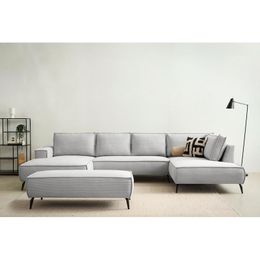 OTTO home Wohnlandschaft &raquo;TVINNU Cord, 354 cm, mit Hocker&laquo; Recamiere rechts/links, stellbar zum Schlafsofa (Krokodilverbinder) grau B/H/T: 354cm x 