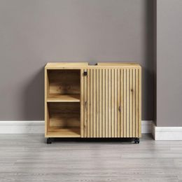 Welltime Waschbeckenunterschrank &raquo;Amrum&laquo; 1 Stk. tlg. Waschtisch auf Rollen - (B/T/H) wahlweise 60-80/42/64 cm braun Evoke Eiche Melamin, B/H/T: 80cm x