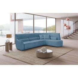 Egoitaliano Ecksofa &raquo;Puffy, extravagant & edel, Retro Designsofa, hoher Sitzkomfort, L-Form&laquo; mit Ottomane, wahlweise mit und ohne elektrischer Relaxfunktion blau 