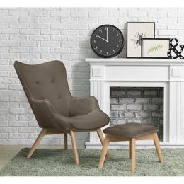 Home Affaire Sessel &raquo;Nicko&laquo; wahlweise mit und ohne Hocker grau 100% Polyester Samtoptik, incl. Hocker, B/H/T: 71cm x 96cm x 86cm