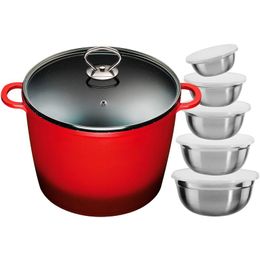 King Suppentopf Set, 12 Stk. tlg. Aluminiumguss rot &Oslash; 24cm + H&ouml;he 18cm