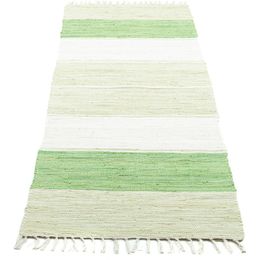 Theko Teppich &raquo;Stripe Cotton, handgewebt&laquo; rechteckig 5 mm H&ouml;he Flachgewebe, gestreift, reine Baumwolle, mit Fransen, auch als L&auml;ufer gr&uuml;n Baumwolle B 