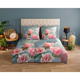 Good Morning Wendebettw&auml;sche &raquo;Close&laquo; 3 Stk. 100% Baumwolle, 135x200, Rei&szlig;verschluss, Wendeoptik, Magnolie, Blumen bunt Renforc&eacute;, Obermaterial: 100% 