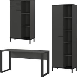 Germania B&uuml;rom&ouml;bel-Set &raquo;GW-Rovigo&laquo; 3 Stk. tlg. Schreibtisch mit Knieblende, Made in Germany grau Holzwerkstoff, Metall B/H/T: 308cm x 190cm x 60cm, 